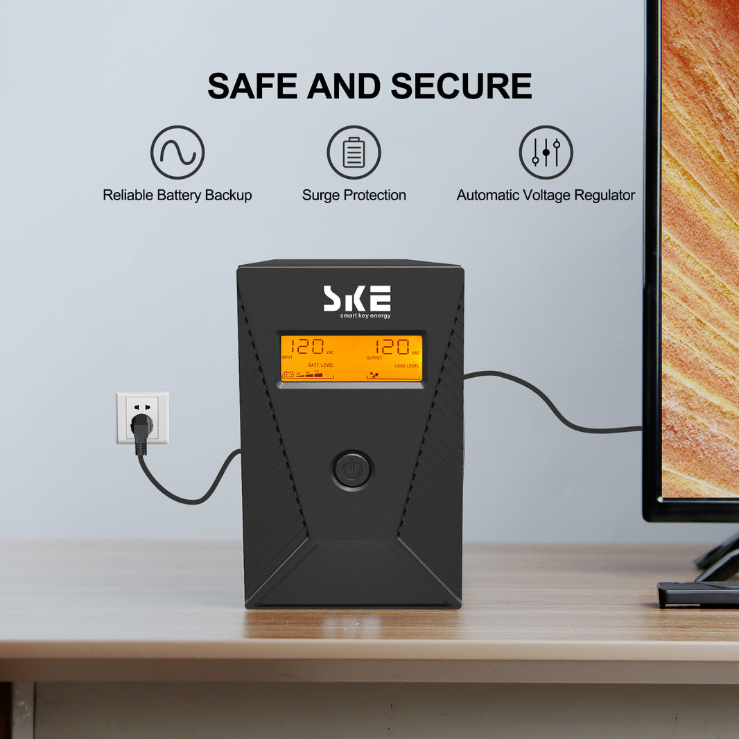 SKE Power SK600 UPS Battery Backup 600VA/360W LCD Surge Protector Uninterruptible Power Supply ...