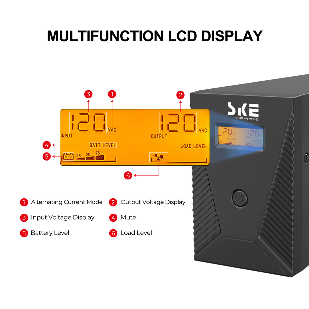 SKE Power SK600 UPS Battery Backup 600VA/360W LCD Surge Protector ...